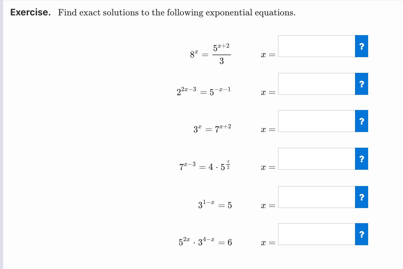 Solved Exercise. Find exact solutions to the following | Chegg.com