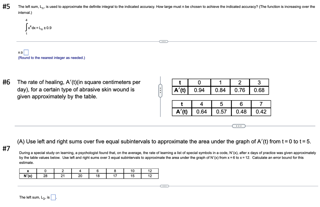 Solved #5 # The left sum, L., is used to approximate the | Chegg.com