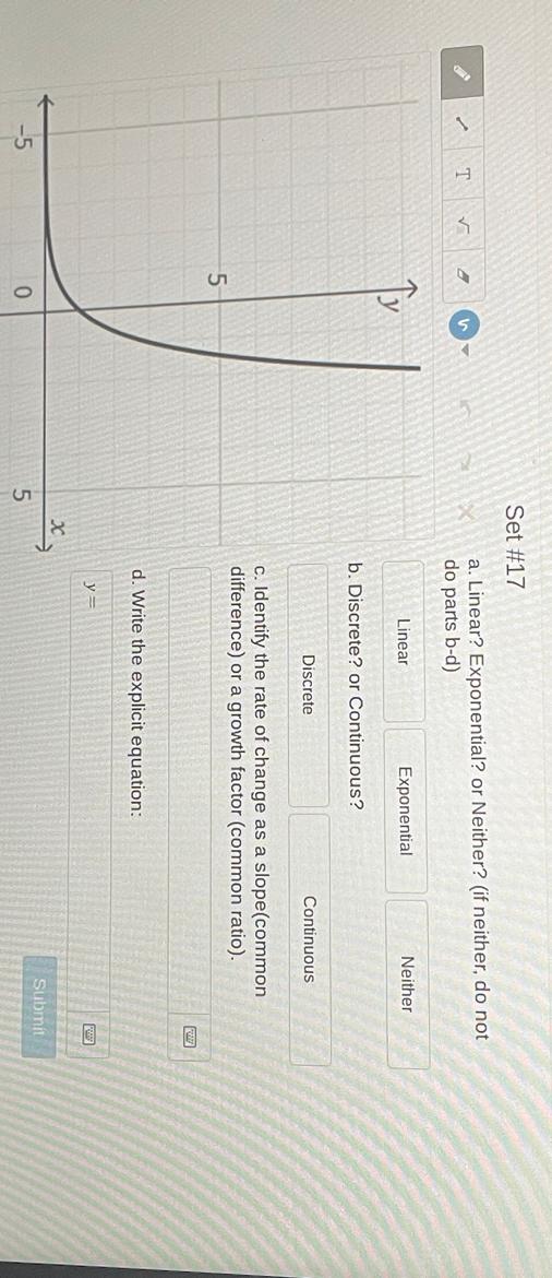 Solved #17 a. Linear? Exponential? or Neither? (if neither, | Chegg.com