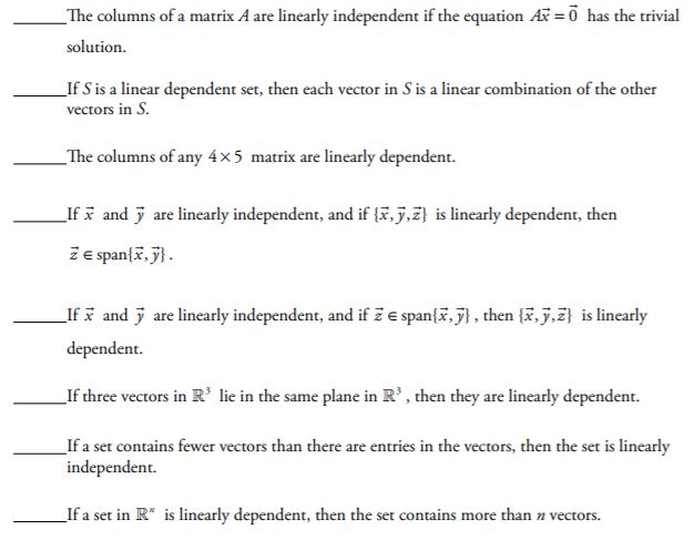Solved The columns of a matrix A are linearly independent if | Chegg.com