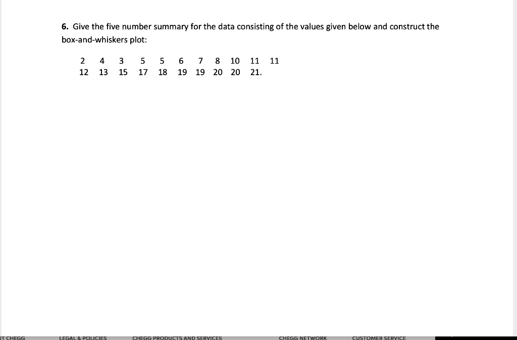 Solved 6. Give the five number summary for the data | Chegg.com