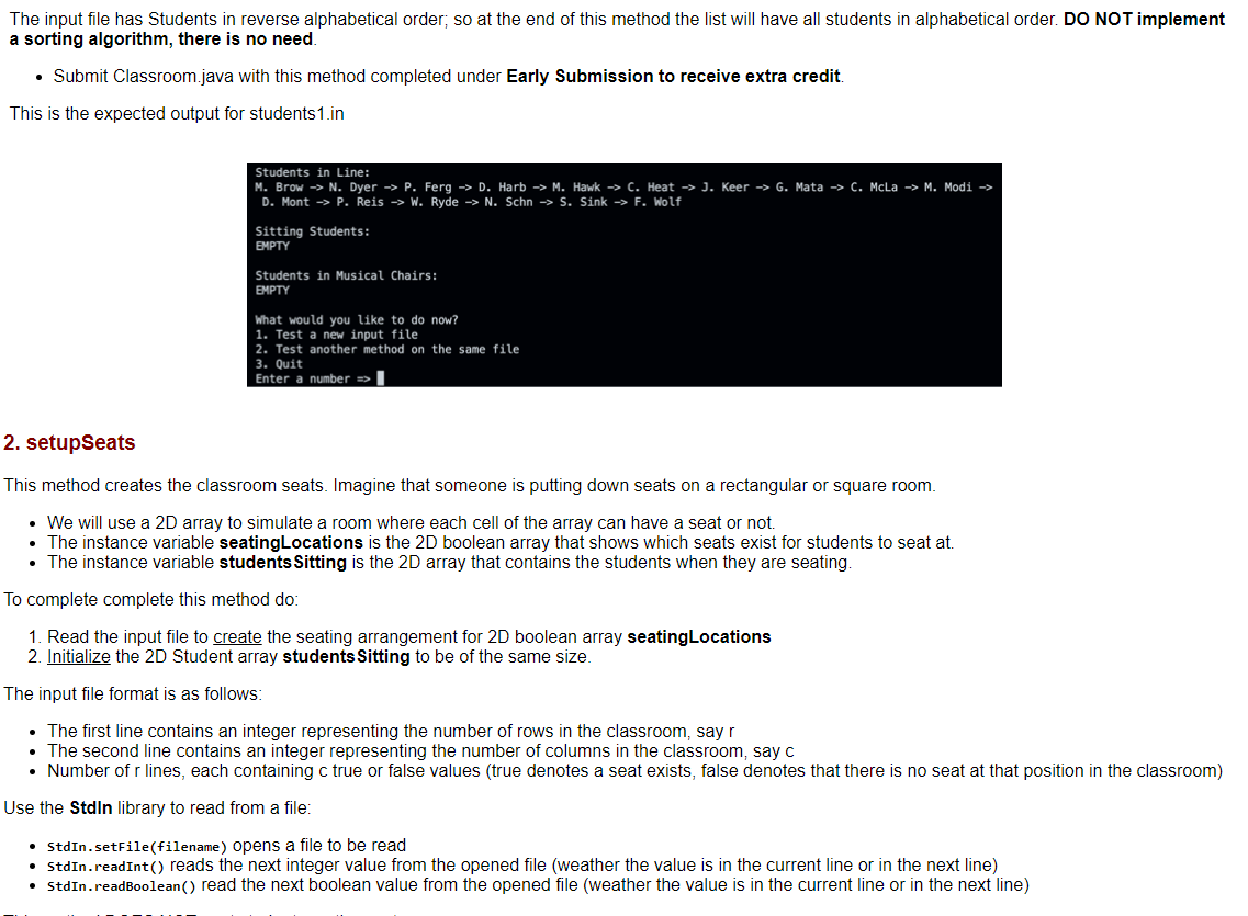 Solved I need help with methods 1. enterClassroom, 4. | Chegg.com