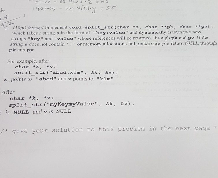Solved -p ไ2. **pk, char **pv) (10pt) /StringゾImplement void | Chegg.com