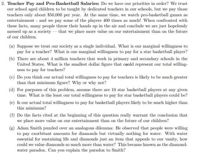 Solved 2. Teacher Pay and Pro-Basketball Salaries: Do we | Chegg.com