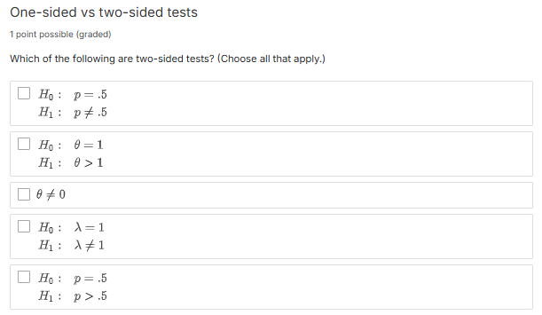 Solved One-sided vs ﻿two-sided tests1 ﻿point possible | Chegg.com