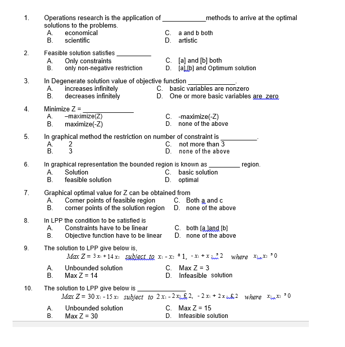 Solved In the definition of LPP m stands for number of | Chegg.com