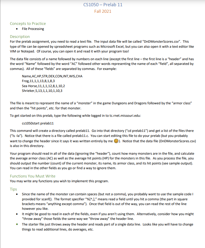 Solved CS1050 - Prelab 11 Fall 2021 Concepts to Practice • | Chegg.com