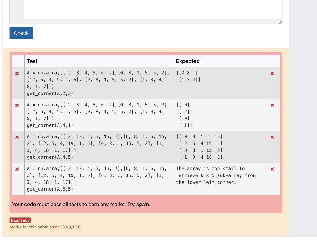 Solved Write a function get_corner that that takes a 2-D | Chegg.com