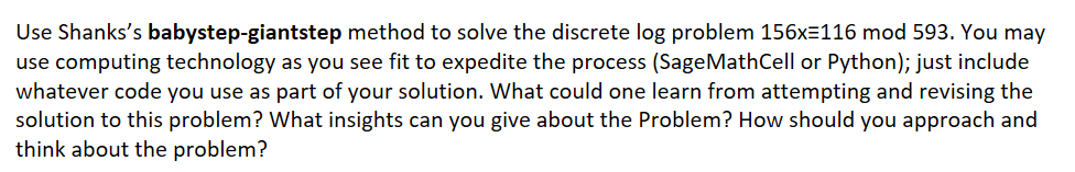 Solved Use Shanks's babystep-giantstep method to solve the | Chegg.com