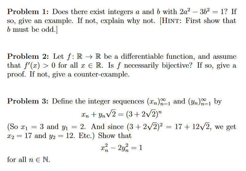 Solved Problem 1: Does there exist integers a and b with | Chegg.com