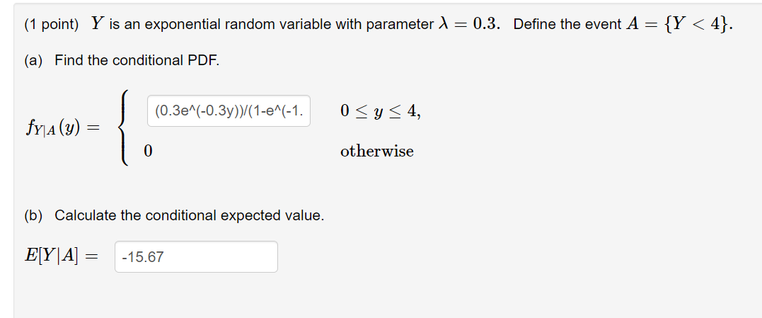 Solved 1 Point Y Is An Exponential Random Variable With 4629