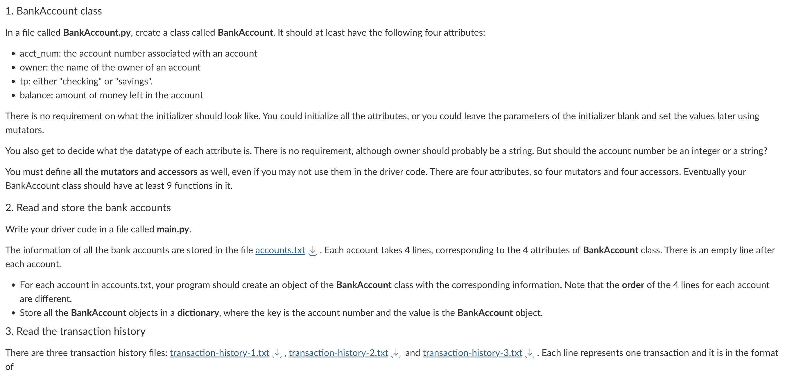 Solved 1. BankAccount class In a file called BankAccount.py, | Chegg.com Solved 1. BankAccount class In a file called BankAccount.py, | Chegg.com