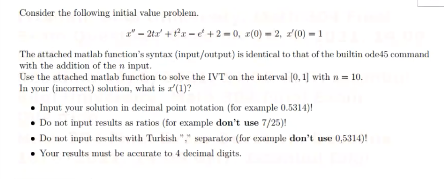 Solved Consider the following initial value problem. x" – | Chegg.com