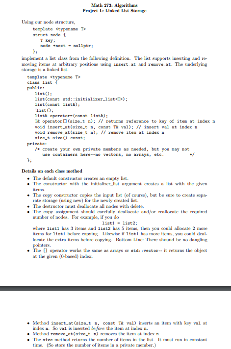 Solved Project La Linked List Storage Using our node | Chegg.com