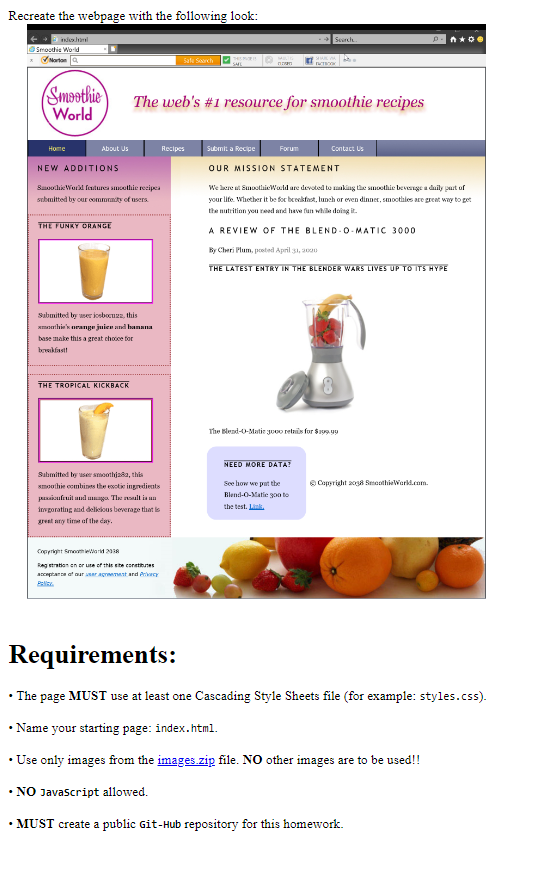 Solved Recreate The Webpage With The Following Look The 