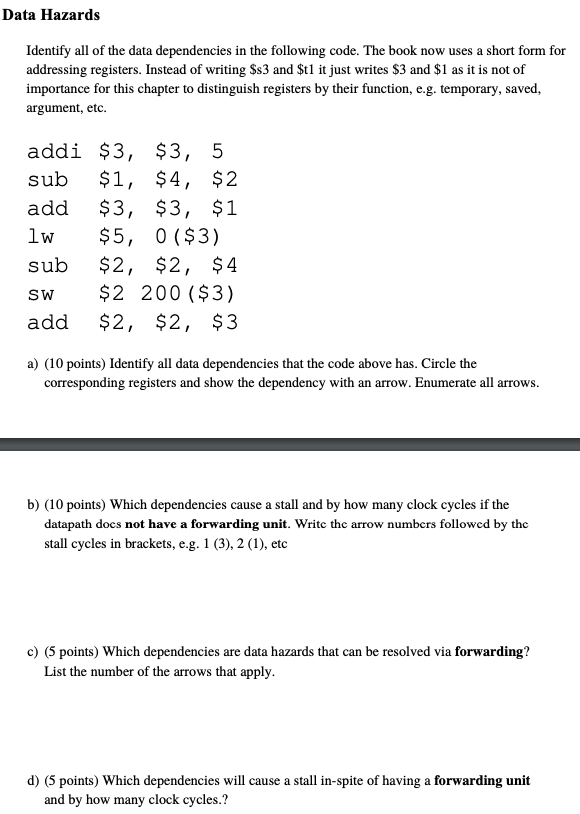 Data Hazards Identify all of the data dependencies in | Chegg.com