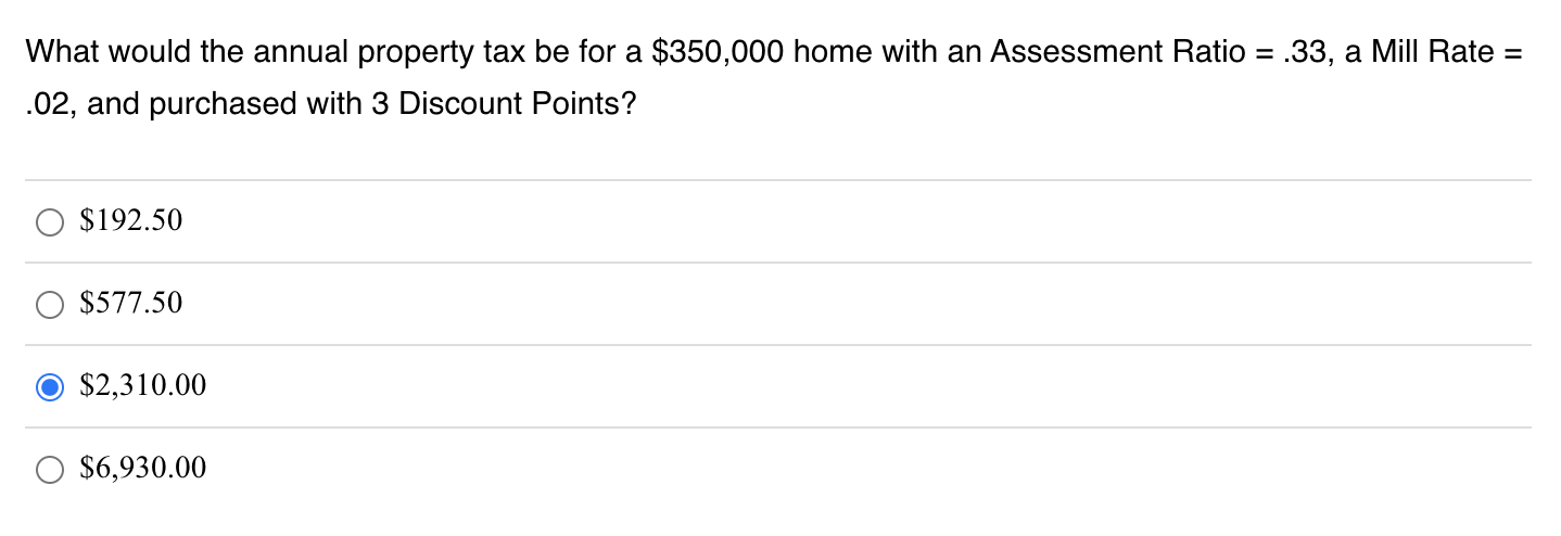 Solved = .33, a Mill Rate = What would the annual property | Chegg.com