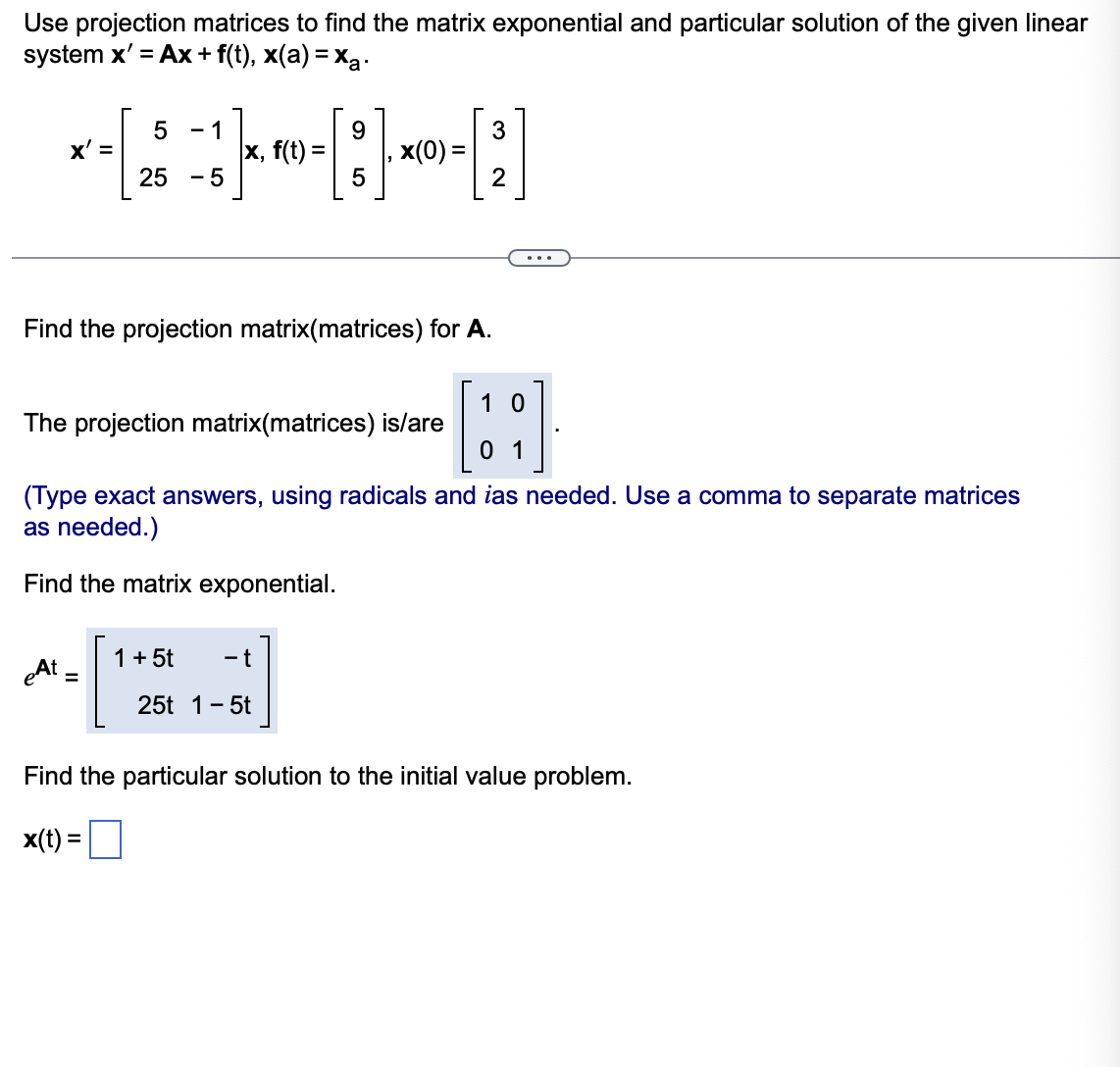 Solved Use projection matrices to find the matrix | Chegg.com