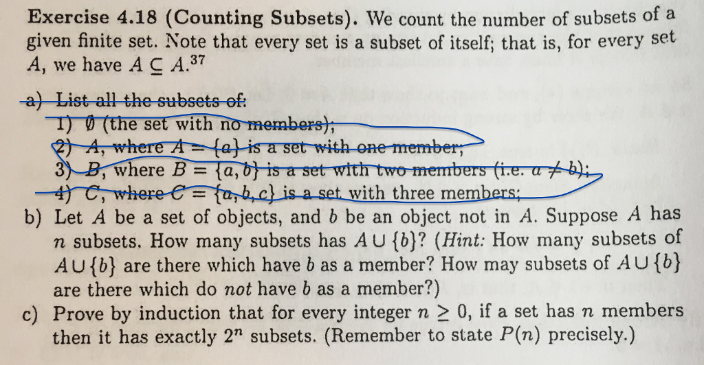 Solved Exercise 4.18 (Counting Subsets). We count the number | Chegg.com