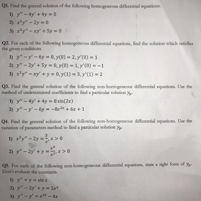 Solved Q1. Find the general solution of the following | Chegg.com
