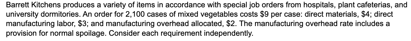 Solved Barrett Kitchens produces a variety of items in | Chegg.com