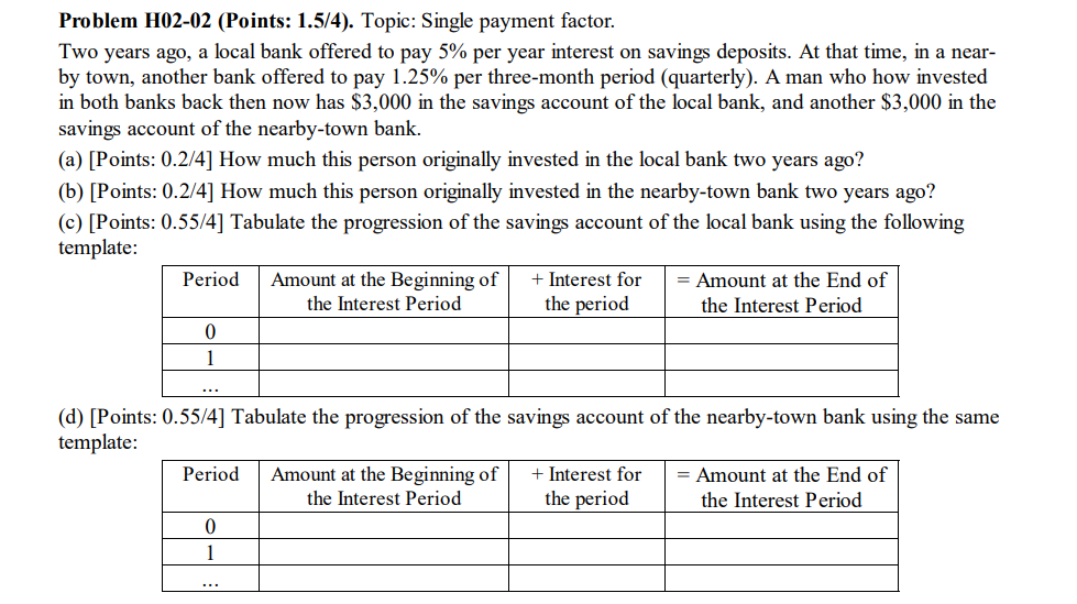 Solved Problem H02-02 (Points: 1.5/4). Topic: Single payment | Chegg.com