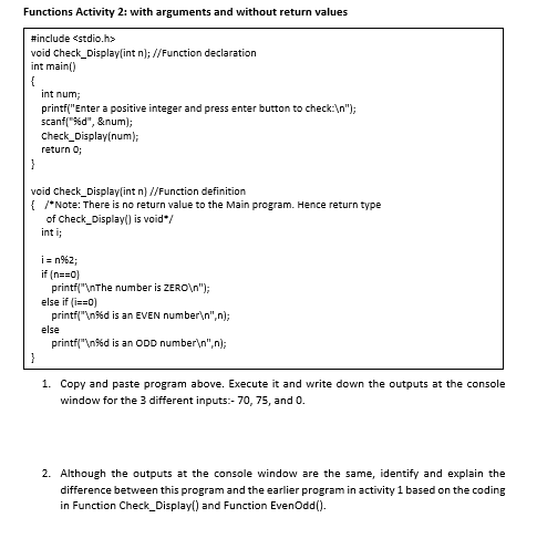 Solved 7.4) IN LAB ACTIVITIES Functions Activity 1: without | Chegg.com