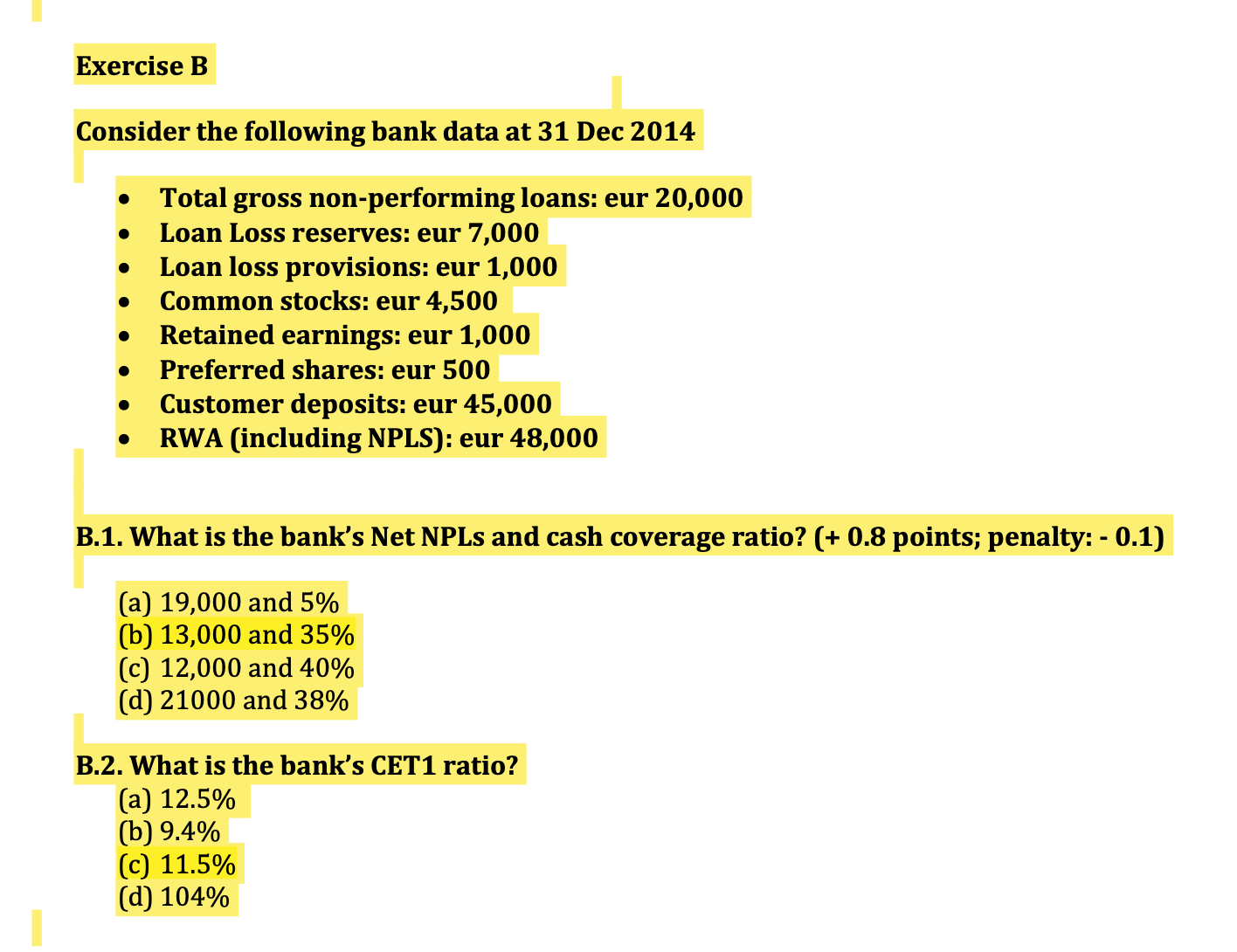 Solved Consider the following bank data at 31Dec2014 - Total | Chegg.com
