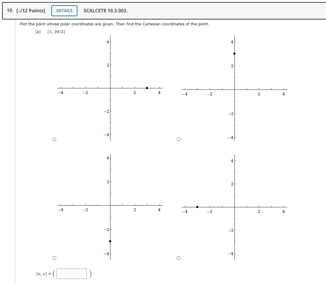 Solved 10. [-/12 Points] DETAILS SCALCET8 10.3.003. Plot the | Chegg.com