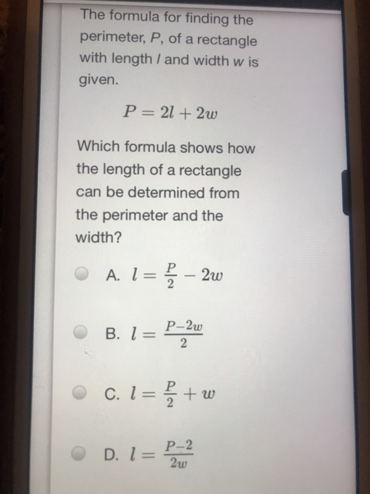 Solved The formula for finding the perimeter, P, of a | Chegg.com