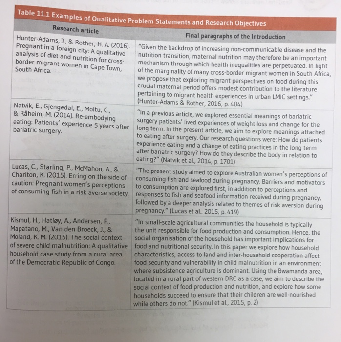 Solved Table 11 1 Examples Of Qualitative Problem Statements Chegg