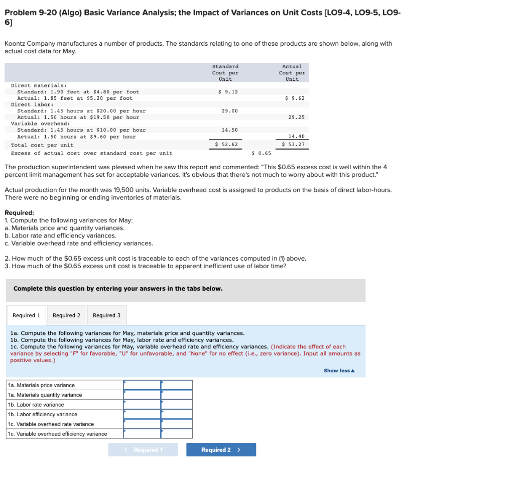 Solved Problem 9 20 Algo Basic Variance Analysis The Chegg