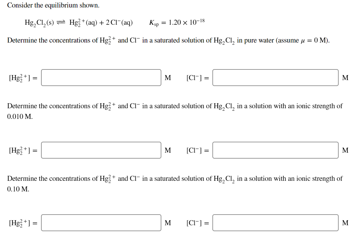 Solved Consider the equilibrium shown. Hg, Cl,(s) = Hg2 + | Chegg.com
