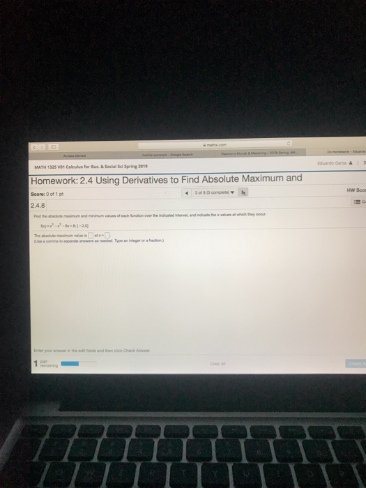 MATH 1325 VOI Calculus for BuL & Social Sci Spring | Chegg.com