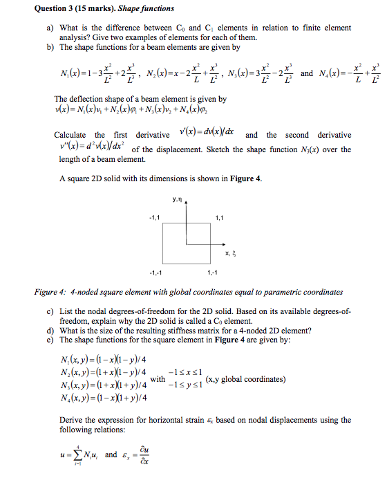 Question 3 (15 marks). Shape functions a What is the | Chegg.com