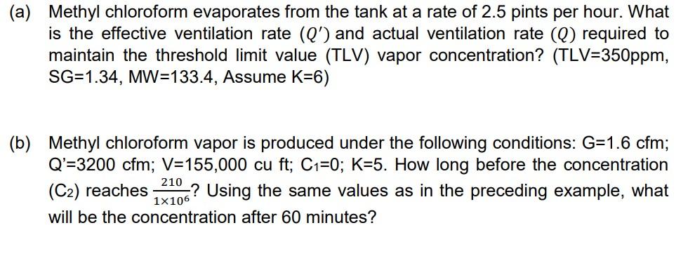 Solved (a) Methyl chloroform evaporates from the tank at a | Chegg.com