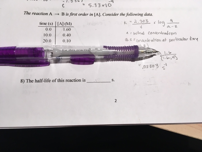 Solved The reaction A rightarrow B is first order in [A]. | Chegg.com
