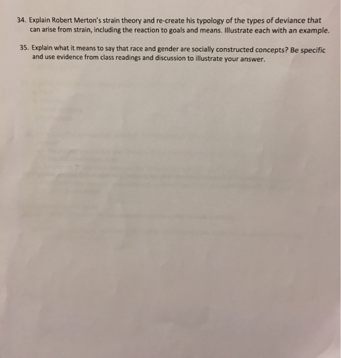 Solved 34. Explain Robert Merton's strain theory and | Chegg.com
