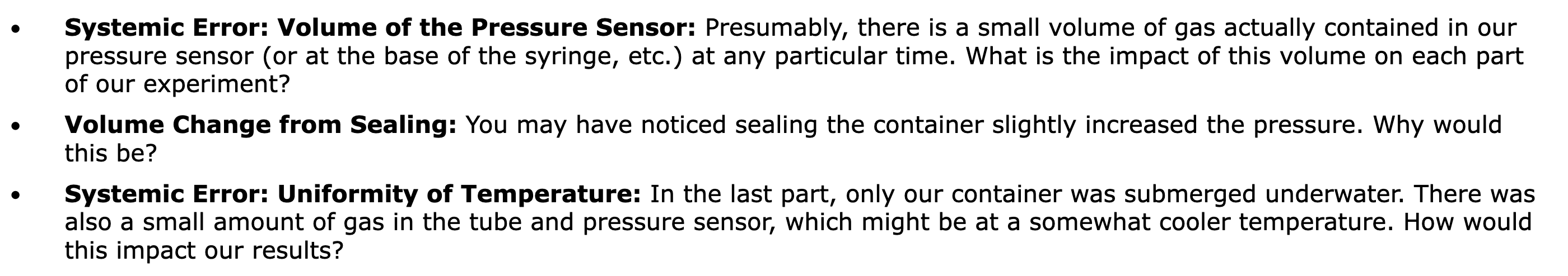 Solved Systemic Error: Volume of the Pressure Sensor: | Chegg.com