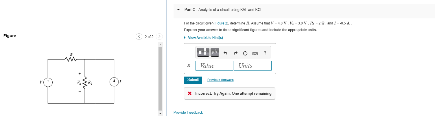 Solved Part C - Analysis of a circuit using KVL and KCL For | Chegg.com
