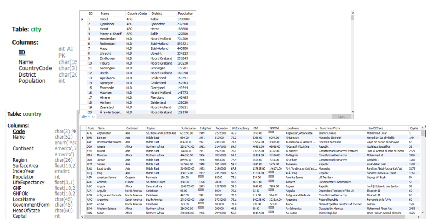 Import the world database schema provided on | Chegg.com