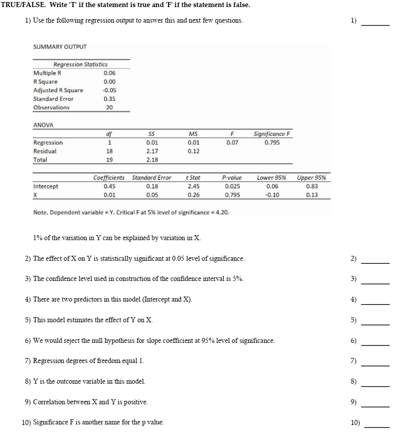 Solved TRUE/FALSE. Write 'T' if the statement is true and | Chegg.com