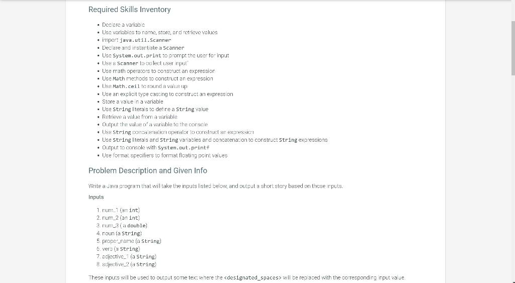 Required Skills Inventory . Declare a variable • Uso | Chegg.com