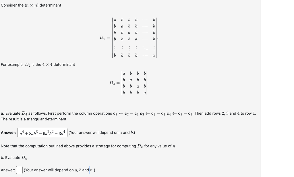 Solved Consider the (n×n) determinant | Chegg.com