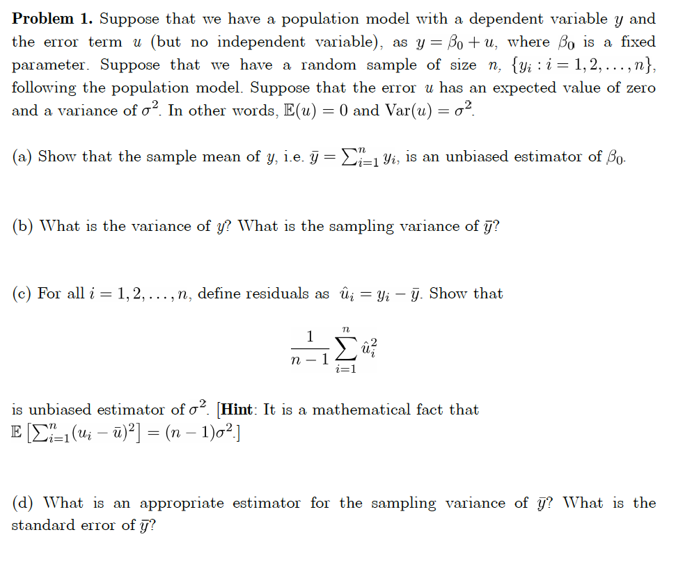Solved Problem 1. Suppose that we have a population model | Chegg.com
