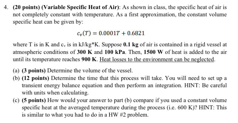 Solved 4. (20 ﻿points) (Variable Specific Heat of Air): As | Chegg.com
