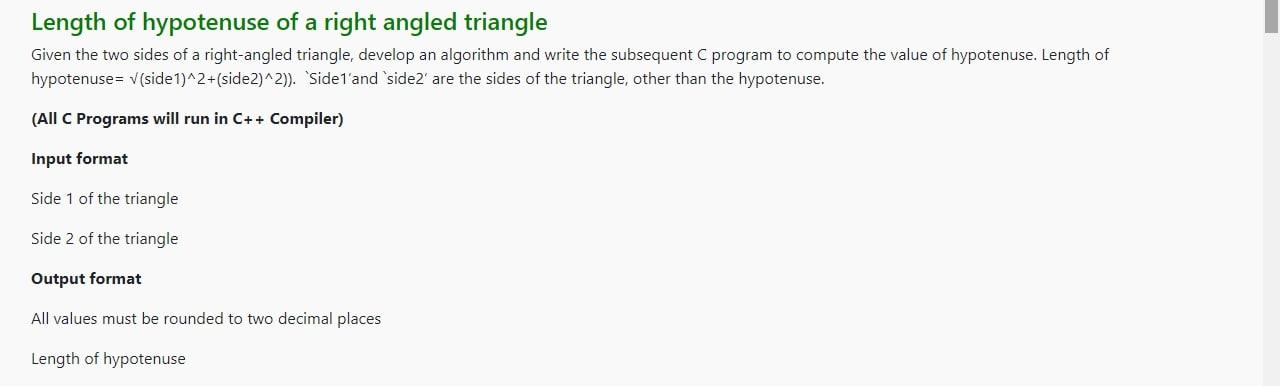 Solved Length of hypotenuse of a right angled triangle Given | Chegg.com