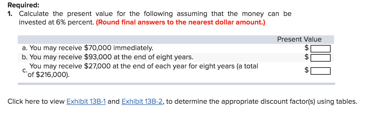 Solved Required: 1. Calculate the present value for the | Chegg.com