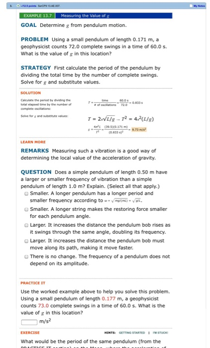 Solved GOAL Determine g from pendulum motion. PROBLEM Using | Chegg.com