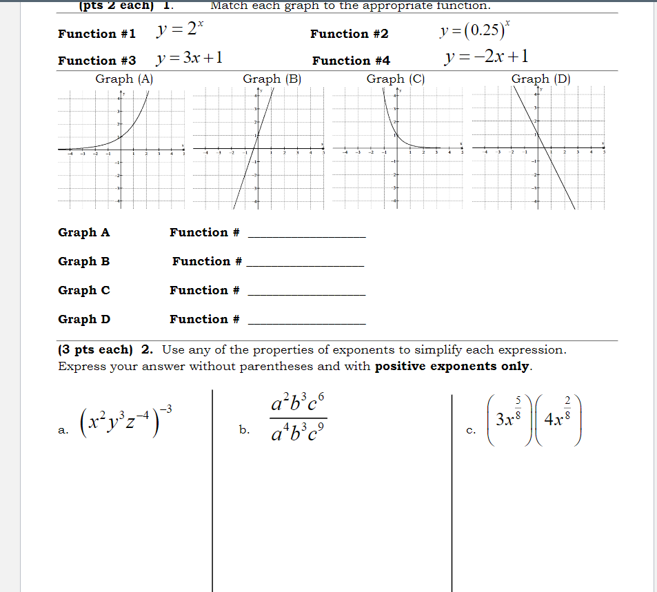 Solved (pts each) Match each graph to the appropriate | Chegg.com